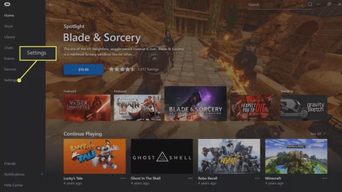 Click ‘Settings’ in the Oculus app | AlfinTech Computer